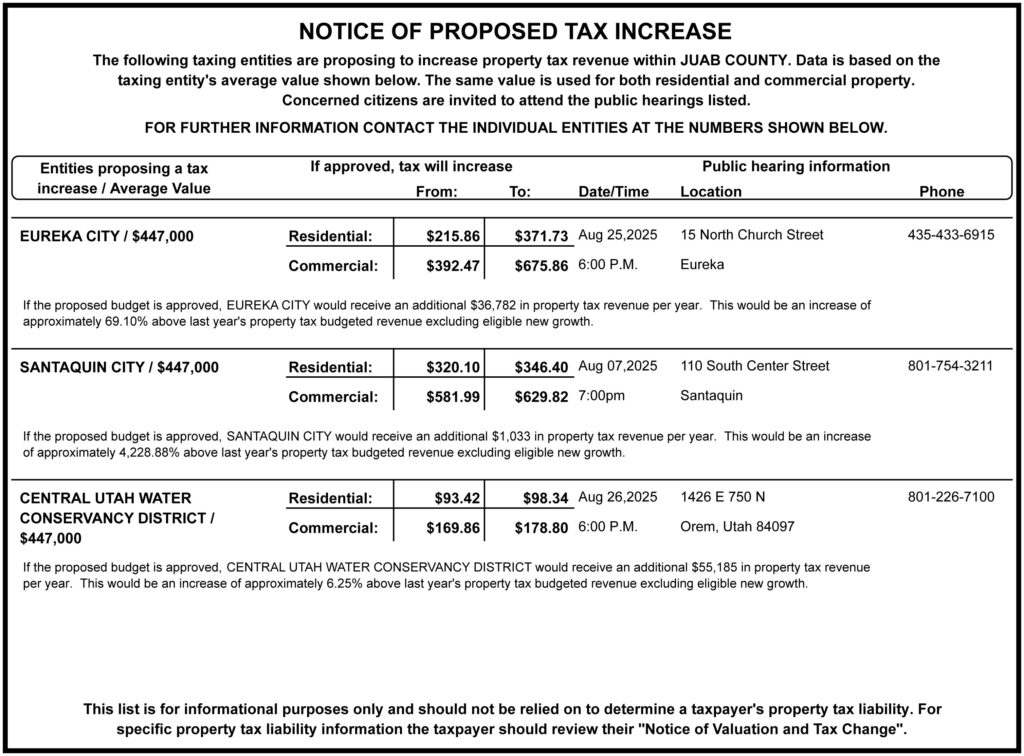 NOTICE: Proposed Tax Increase – JuabCounty.Gov
